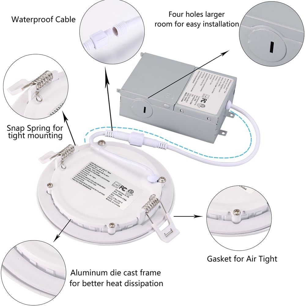 6‘‘ 5CCT WET LED RECESSED SLIM DOWNLIGHTS WITH JUNCTION BOX DIMMABLE IC ...
